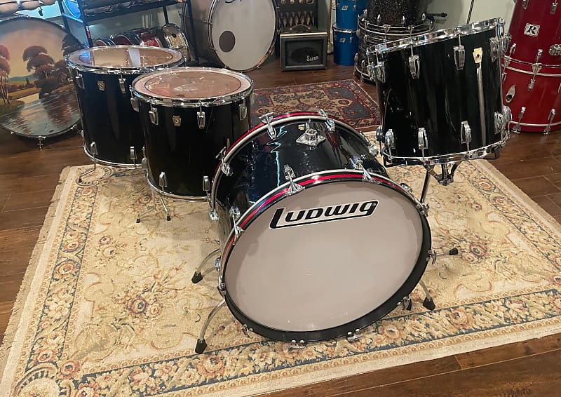 1980s Ludwig Monroe Badge Drum Set Black Cortex 26/15/18/20 | Reverb