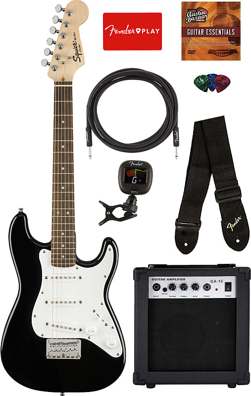 Fender Squier 3/4-Size Mini Strat - Black w/ Amplifier | Reverb