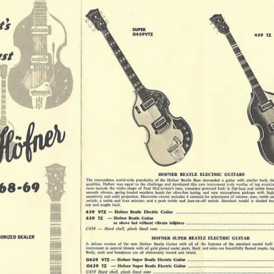 Hofner 459-VTZ Violin Guitar 1967 - Violin Sunburst | Reverb