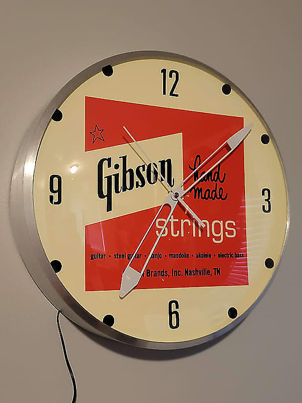 60's Style Gibson Guitars Round Light Up Clock Killer Cool | Reverb
