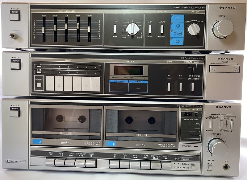 Sanyo JA340 Amp JT340 Tuner RD W340 Cassette Deck Silver | Reverb