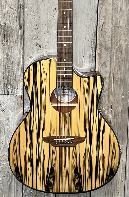 Luna Gypsy Exotic Black/White Ebony Acoustic-Electric Guitar, | Reverb