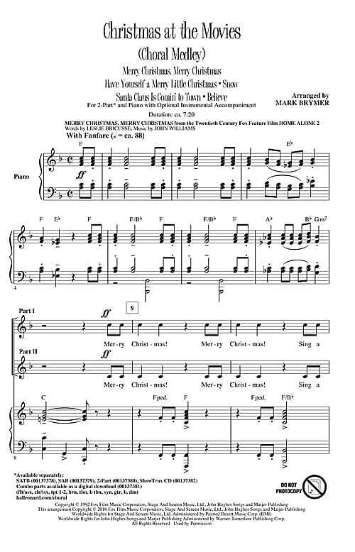 Christmas At The Movies Secular Christmas Choral 2 Part | Reverb