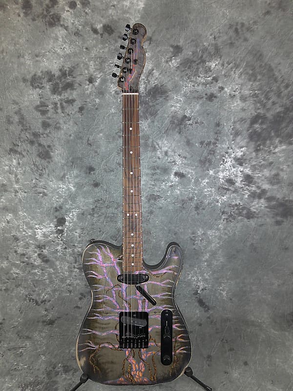 Video! Partscaster Telecaster Tree Design Worn Grey Black | Reverb