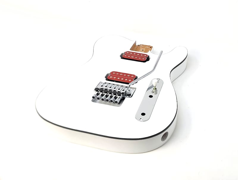 Brio T-Style White Floyd Rose Ready Black Binding Belly Cut | Reverb