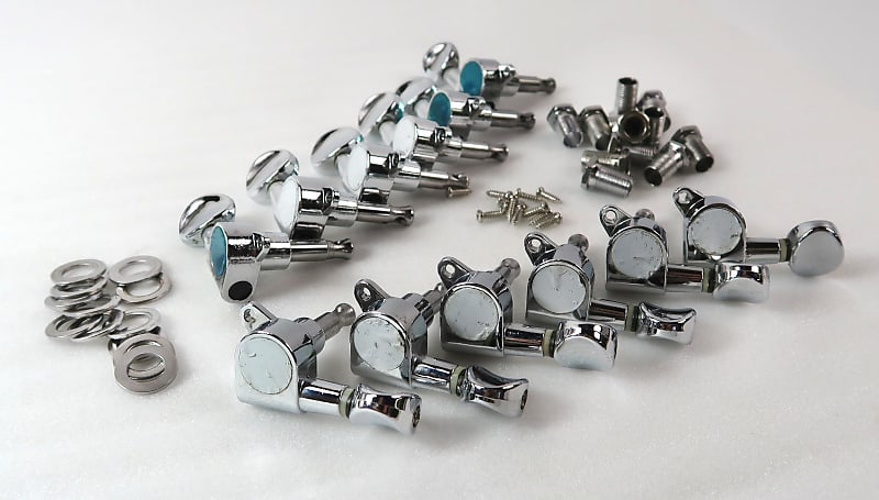 12 String Set Mini Button Chrome Oval Button Die Cast Tuners | Reverb