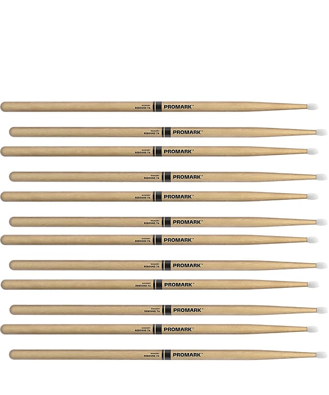 6 PACK ProMark Rebound 7A Hickory Drumsticks, Oval Nylon Tip | Reverb