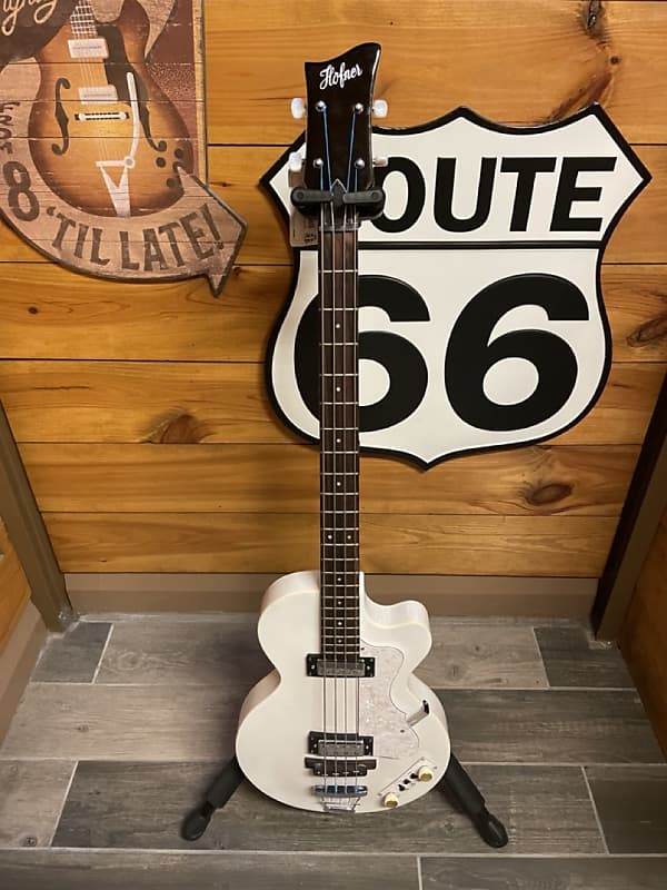 Used White Hofner 4 String Bass with Zeppelin Bag | Reverb