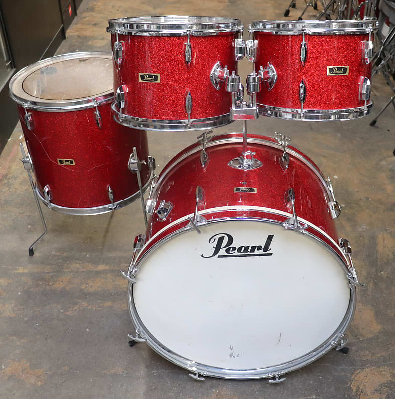 Pearl 4pc Drum Set Red Sparkle Vintage 1970's | Reverb