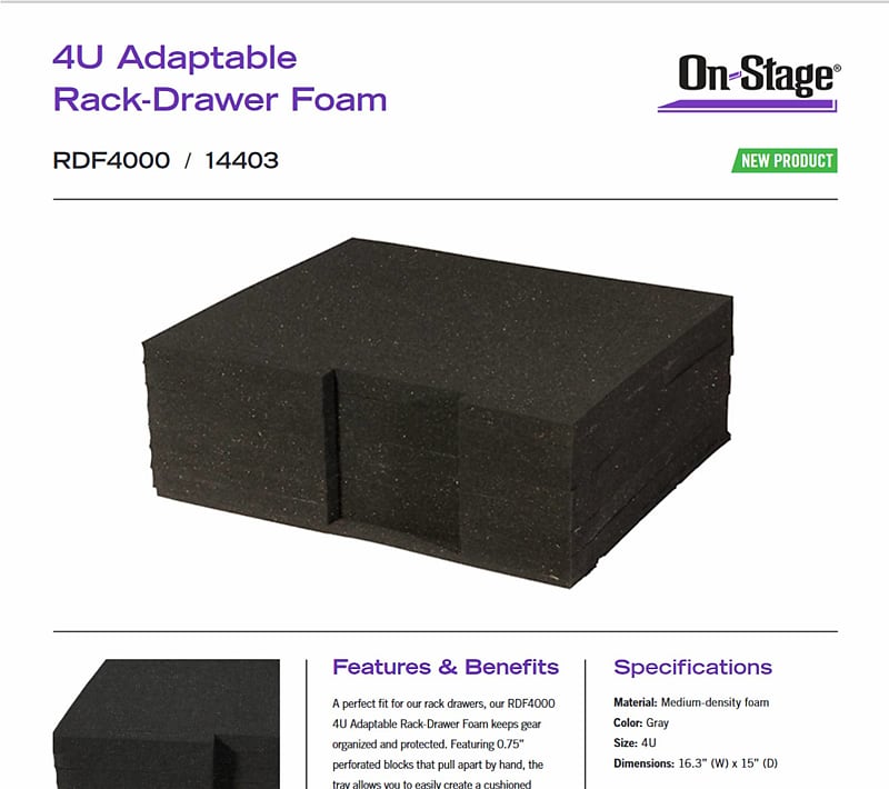 On Stage RDF4000 - foam rack tray insert 4U Adaptable Rack | Reverb