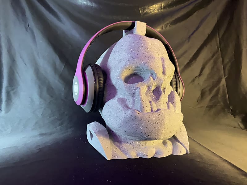 Stone Ork Skull Headphone Stand! Headset Hanger Rack, Like | Reverb