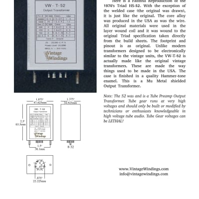 Vintage Windings T-52 Tube Output Transformer New - | Reverb Portugal