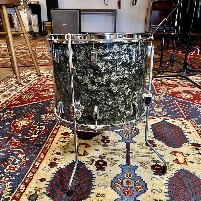 Ludwig 15” floor Tom 1960’s BDP black Diamond pearl keystone | Reverb