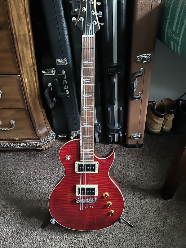 Mitchell MS450 2022 - Red Tiger Flame Top with Hardshell case | Reverb