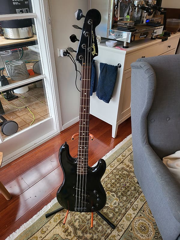 Fender PB-555 Precision Bass Mid 80's - Black Body Refinished | Reverb