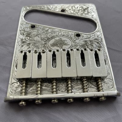 Gotoh aged chrome engraved Telecaster bridge set | Reverb