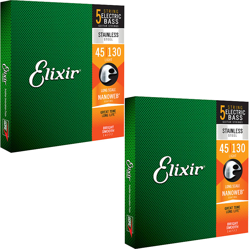 2 Sets Elixir 14777 NANOWEB Long-Scale 5-String Electric Bass | Reverb