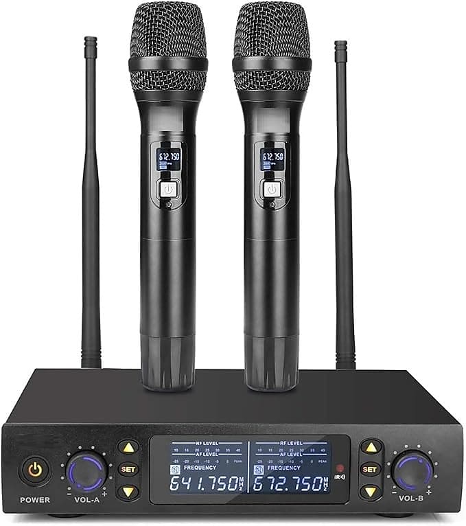 Wireless Microphone, Professional UHF Metal Double Cordless | Reverb