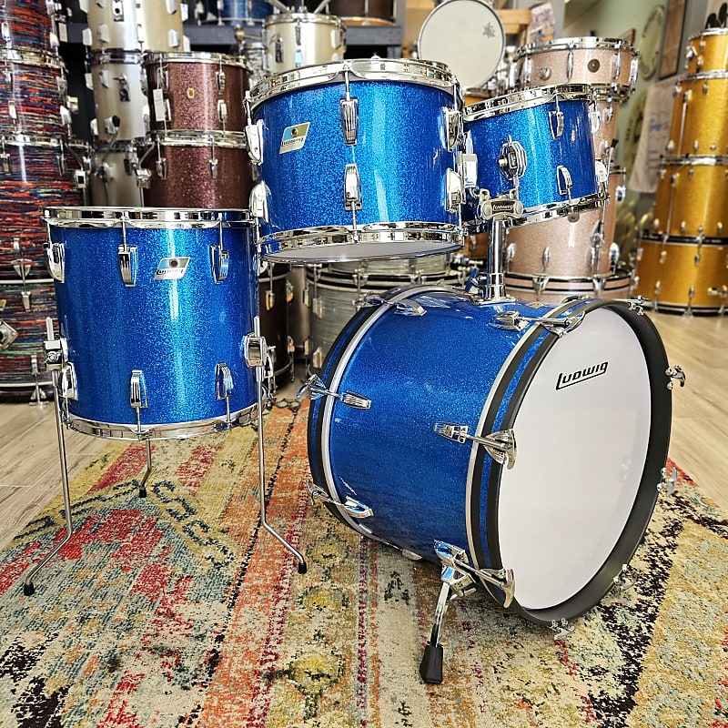 Ludwig 3-ply Blue Sparkle Kit 20-14-13-12" Blue/Olive Pointy | Reverb
