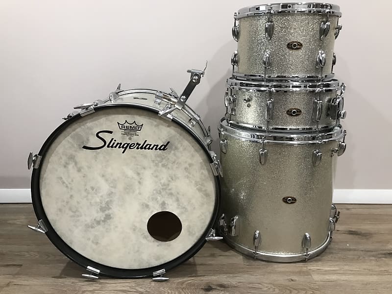 Slingerland Drum Set 1966 Silver Sparkle Reverb