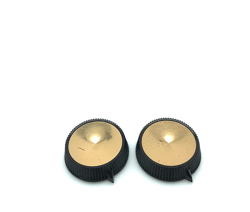 2 Vintage Large Low Profile Pointer Knobs 19?? - Black/Gold | Reverb