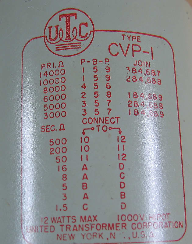 UTC CVP-1 "Vair-match" Output Transformer 1960'S gray | Reverb