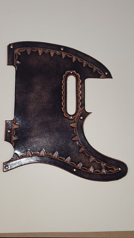 leather Pick guard Custom fits Telecaster "Borders" Washed | Reverb
