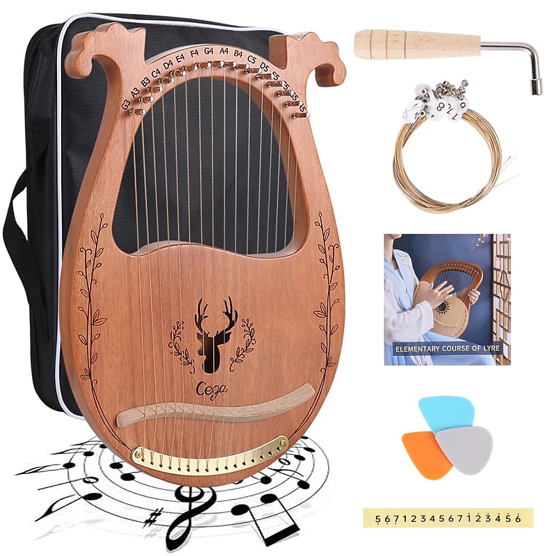 Lyre Harp, 16 Strings Mahogany Acoustic Harp with Extra | Reverb