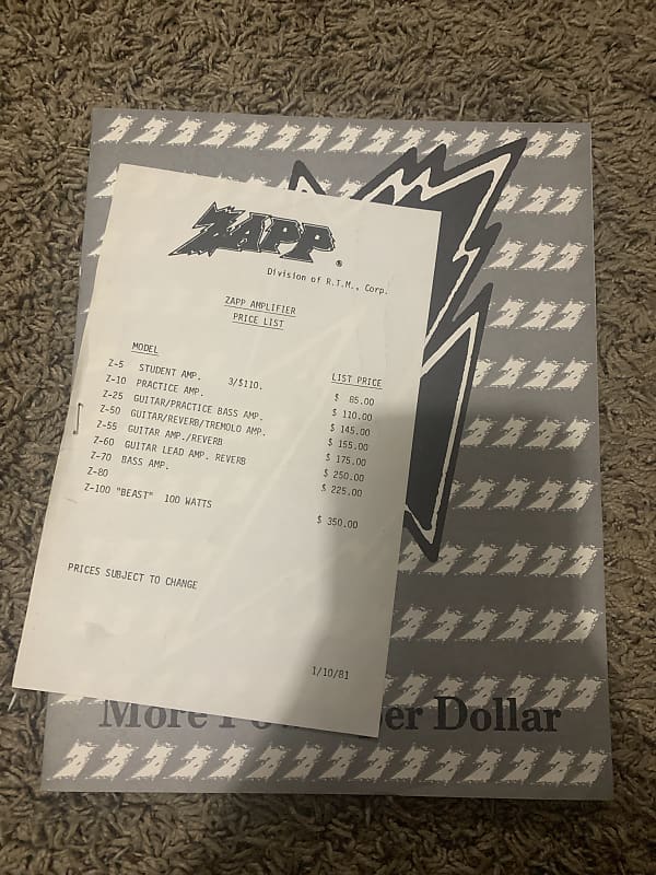 1981 Zapp Amplifier Catalog and Price List | Reverb