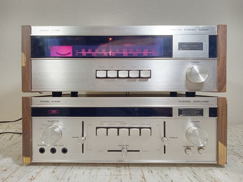 Superscope T-220 Tuner and A-260 Amp 70s Vintage Silver Japan | Reverb