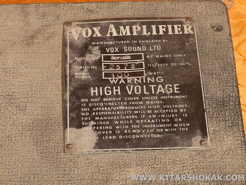 VOX DEFIANT HEAD BACK PANEL & LABEL 1969 | Reverb