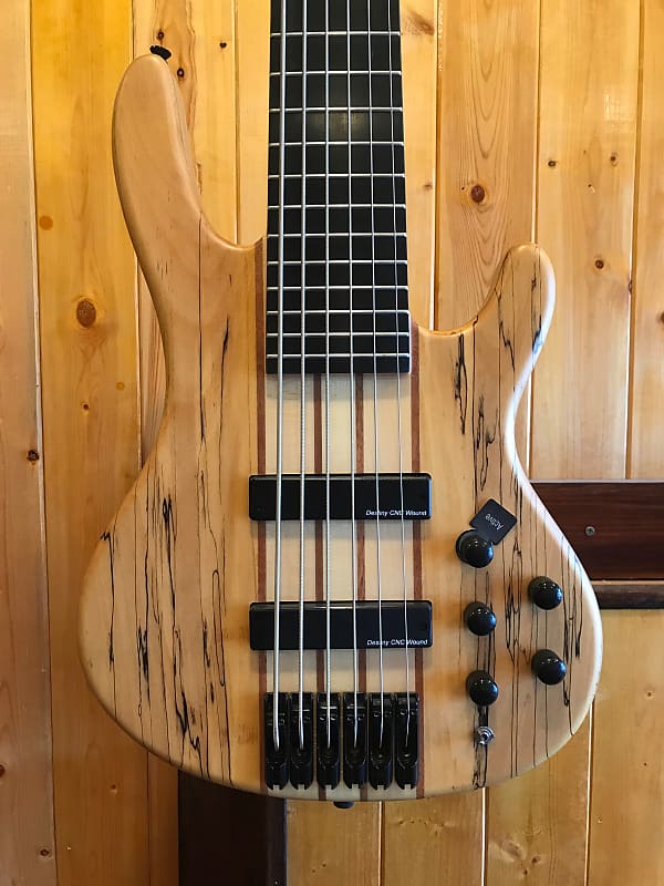 Wolf SSB-6 6 String Bass Guitar Spalted Maple w/gig bag (#2) | Reverb