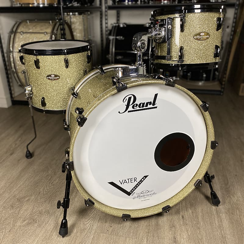 Pearl Masterworks Custom Drum Kit 2010 - Silver/Gold Sparkle | Reverb