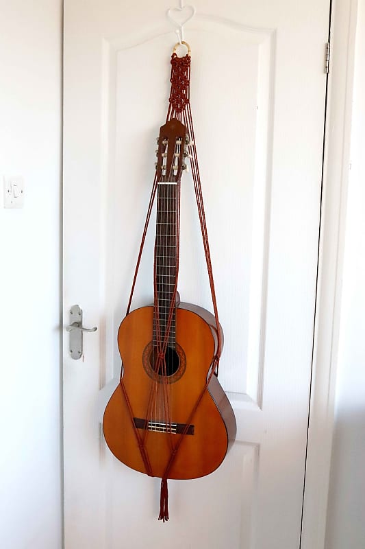 Acoustic Dreadnought Guitar Mount in Rust, Macrame Hanger for | Reverb