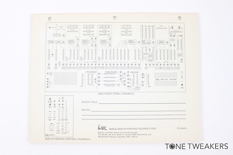 ARP 2600 3620 Keyboard Facsimile Pad 25 Blank Patch Sheets | Reverb