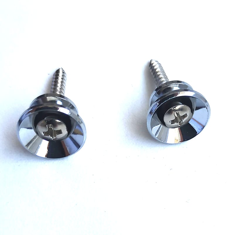 2 Stratocaster Style Chrome Strap Buttons + screws | Reverb