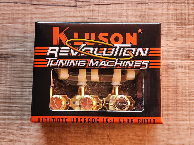 Kluson Revolution Tuners 3x3 Locking Pearloid button Gold | Reverb