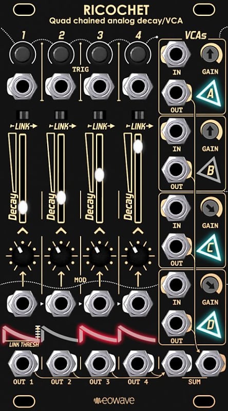 Eowave Ricochet Quad decay env / VCA eurorack module | Reverb