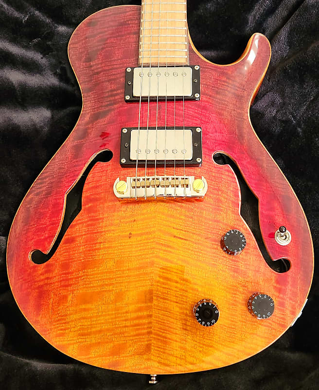 SJ Custom Guitars Singlecut hollowbody Prs based, Flame | Reverb