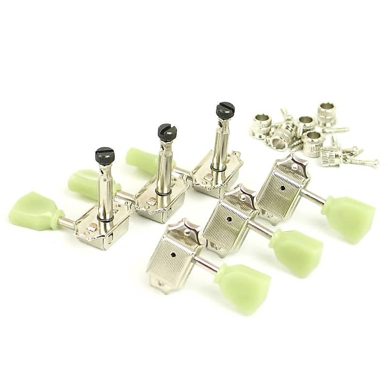 MannMade USA Vintage Style Locking Tuner Set - Nickel, Green | Reverb