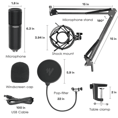 Condenser Cardioid USB PC Microphone Kit for Podcasting, | Reverb