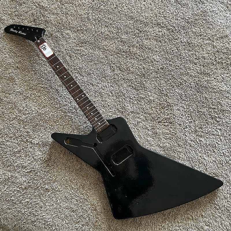 Harley Benton Black Explorer Style Guitar, Basswood Body, | Reverb