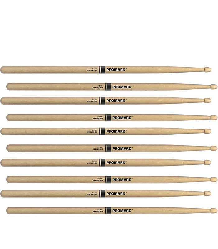 5 PACK ProMark Rebound 5B Hickory Drumsticks, Acorn Wood Tip | Reverb