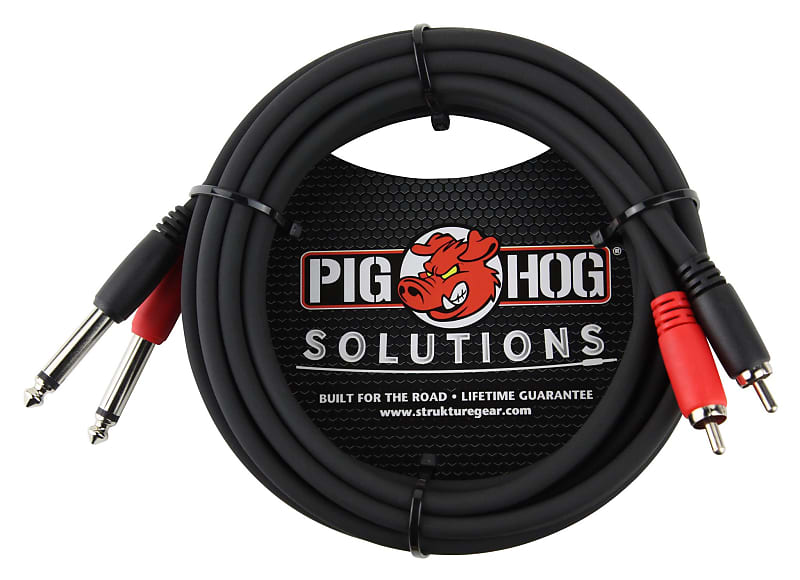 2-Pack Pig Hog 10 ft Dual 1/4" Mono Male to Dual RCA Plugs | Reverb