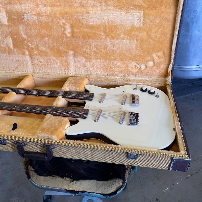 1990s Danelectro Double Neck DB612 Sparkle White Electric | Reverb