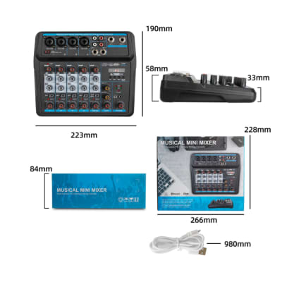 6 Channel Audio Mixer Bluetooth USB DJ Sound Mixing Console | Reverb
