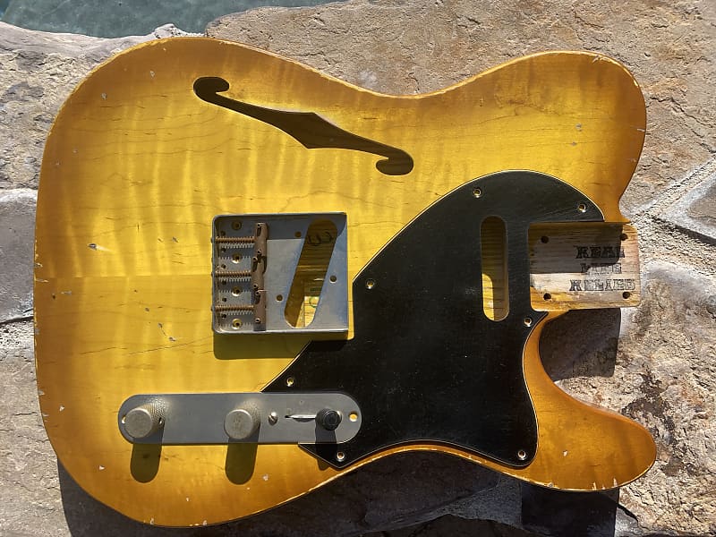 Real Life Relics Tele Telecaster Body F Hole Flame Maple Top | Reverb