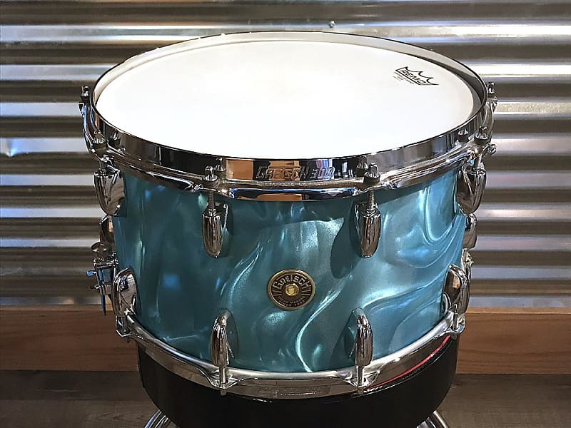 Used Gretsch Broadkaster Snare Drum 14x8 Aqua Satin Flame w/ | Reverb