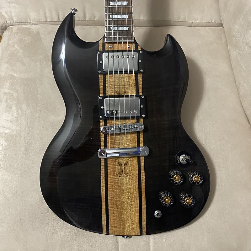 Firefly FFLG SG Style Electric Guitar Black with Brown Stripe | Reverb