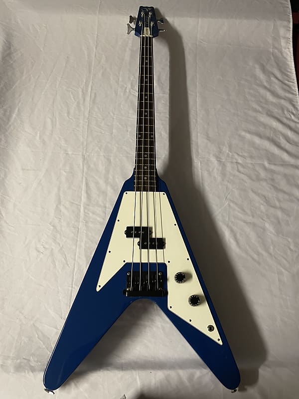 Vantage FV 575B Flying V Bass MIJ Japan W/ OHSC 1980s - Blue | Reverb